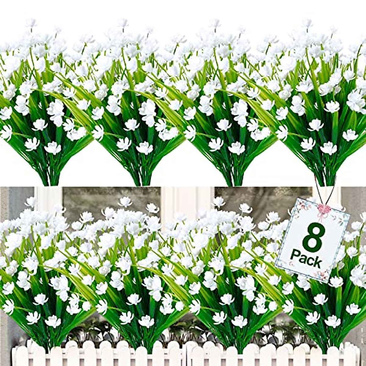 TURNMEON 8Pcs Corn Flower Artificial Flowers Outdoor UV Resistant Fake Flowers,Faux Plastic Flower Greenery Shrubs Plants for Indoor Outside Planter Home Garden Window Box Porch Summer Decor(White)