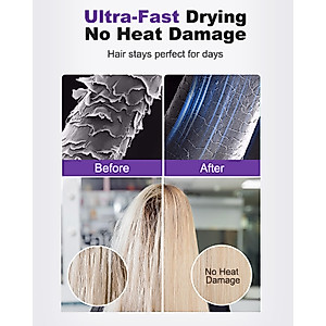 7MAGIC High-Speed Hair Dryer, 110,000RPM Brushless Motor for Fast Drying, 1400W Blow Dryer with Tri-Colour LED Light Ring, Low Noise Ionic Hair Dryer for Home and Travel, Magnetic Nozzle, Purple