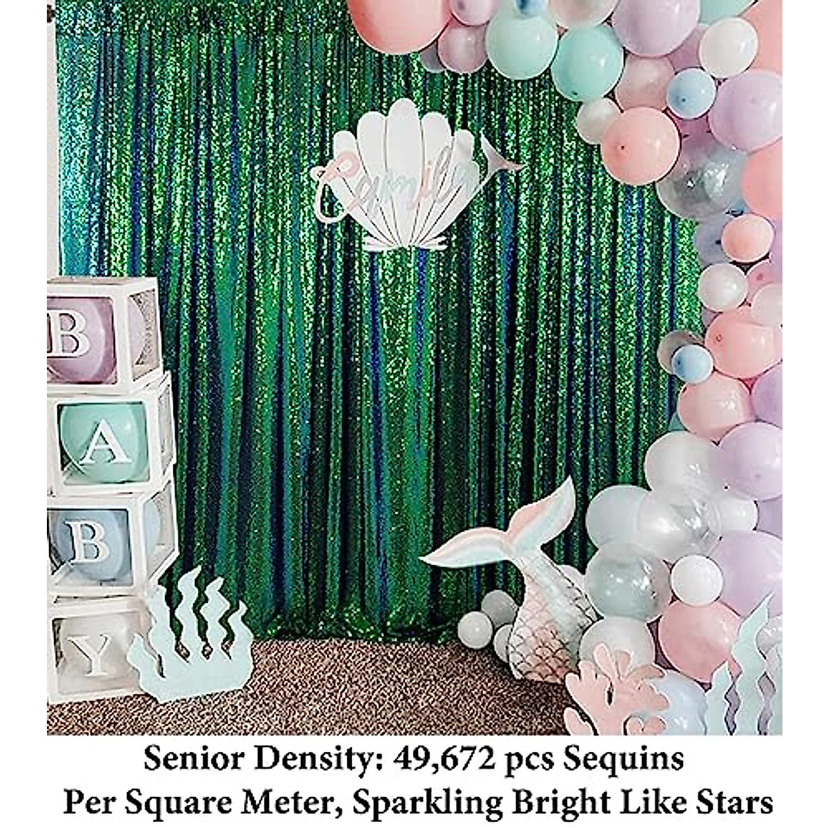 Sequin Backdrop Curtain 4FTx7FT Colorful Green Glitter Sequin Backdrop Wedding Ceremony Backdrop Sequin Shimmer Wall Background Baby Shower Background (4FTx7FT, Colorful Green)