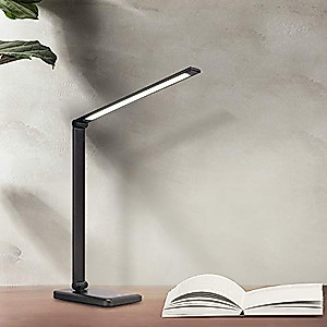 LIGHTACCENTS LED Desk Lamp with USB Charging Port, Smooth Touch Light Dimmer Switch with Adjustable Light Color Temperature Automatic Shut Off Feature Solid Aluminum Construction (Black)