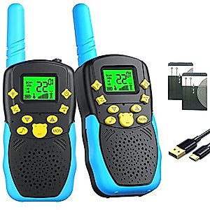UECOO Rechargeable Walkie Talkies for Kids 22 Channels 2 Way Radio Toy with 2×1200mAh Lithium Battery Backlit LCD Flashlight 3 KM Long Range for Boys Girls Birthday (Black)