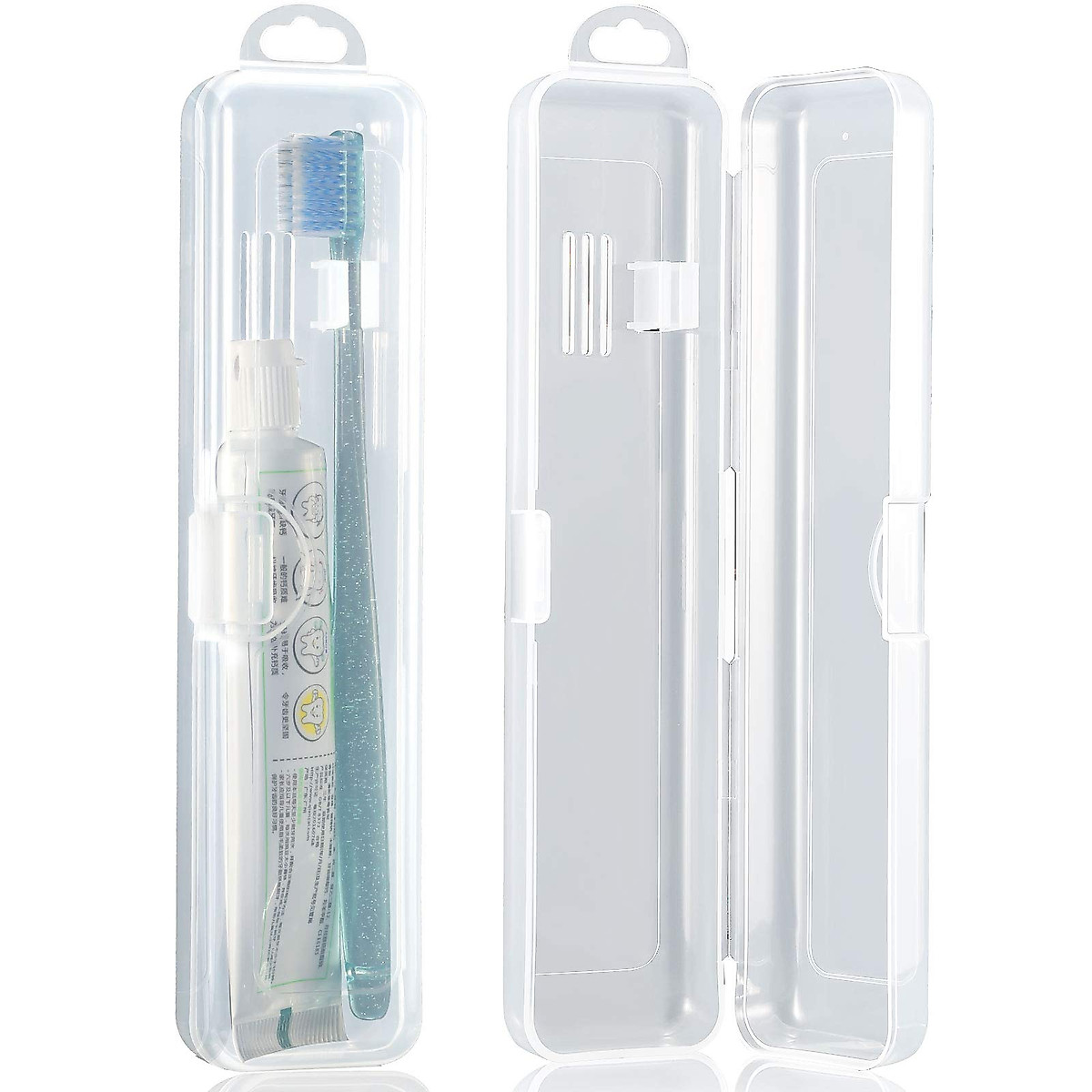 Patelai 2 Pack Travel Size Toothbrush Case Holder Portable Clear Toothbrush and Toothpaste Storage Container Hard Plastic Transparent Carrying Box for Traveling