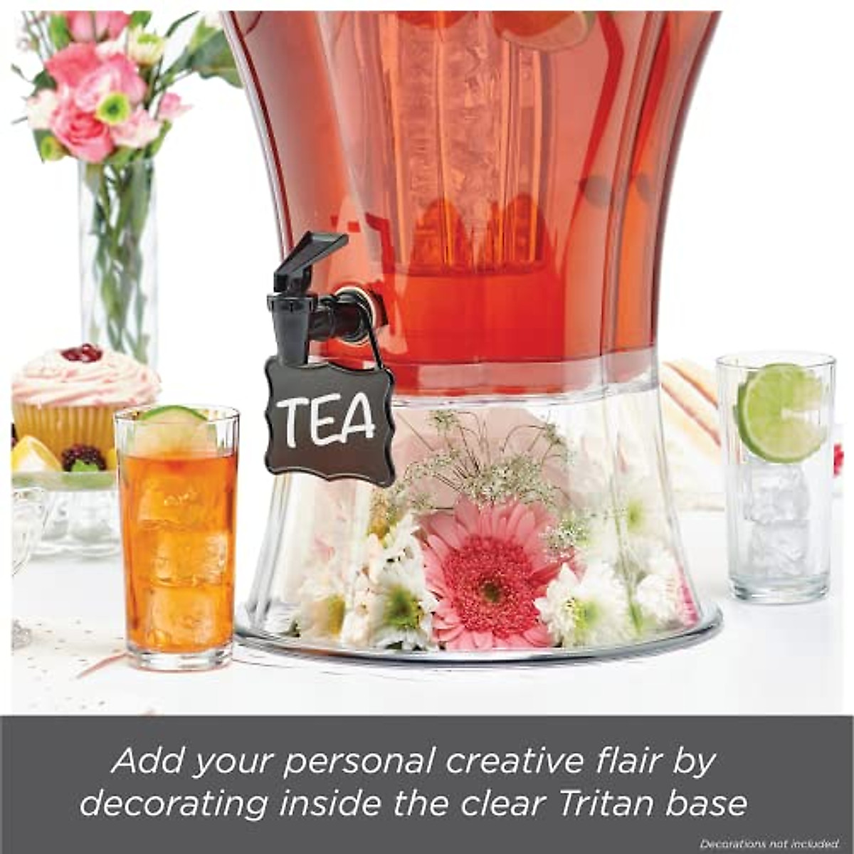 Buddeez 3.5 Gallon Beverage Dispenser - Clear Drink Dispenser, 3.5 Gallon Plastic Beverage Dispenser comes with Stand, Spigot, Ice Cone, Large Punch Dispenser for Parties (Bonus Chalkboard ID Tag)