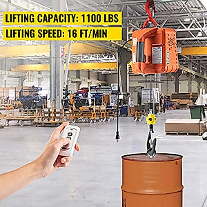VEVOR Electric Hoist Winch, 1100lbs Portable Electric Winch, 1500W 110V Power Winch Crane, 25ft Lifting Height, w/Wireless Remote Control and Overload Protection for Garages Warehouse Lifting Towing