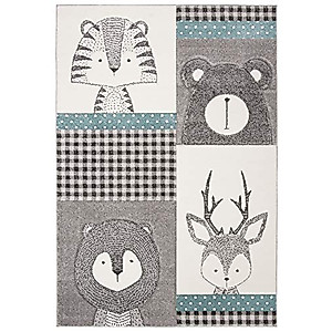 SAFAVIEH Carousel Kids Collection 5'3" x 7'6" Grey/Ivory CRK188B Animal Nursery Playroom Area Rug