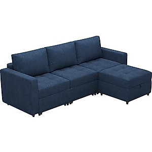 Belffin Modern Fabric Convertible Modular Sectional Sofa Couch with Reversible Chaise and Storage Seats 3 Seater Sofa Sectionals L Shaped Couch Set with Ottoman for Small Space Blue