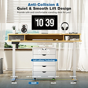 63 Inch Electric Standing Desk with Double Drawers, Adjustable Height Stand Up Desk, Sit Stand Home Office Desk with Monitor Stand, Computer Workstation with Storage Shelf, Natural New