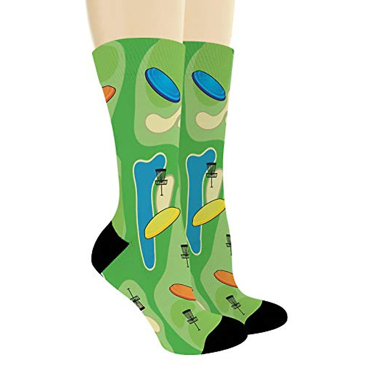 Sports Gift Set Disc Golf Course Socks Lucky Socks Disc Golf Themed Gifts 2-Pair Novelty Crew Socks