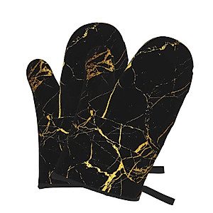 Black Gold Marble Oven Mitts Waterproof Non Slip Heat Resistant Kitchen Gloves for Baking Cooking Grilling BBQ