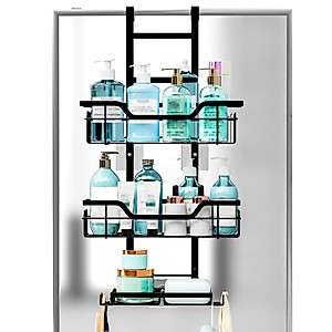 Hanging Shower Organizer Heavy Duty 3 Tiers Over The Shower Door Caddy Shower Rust Resistant Metal Shelf No Drilling Bathroom Shower Organizer with Side Hooks for Body Wash Towels Shower Han