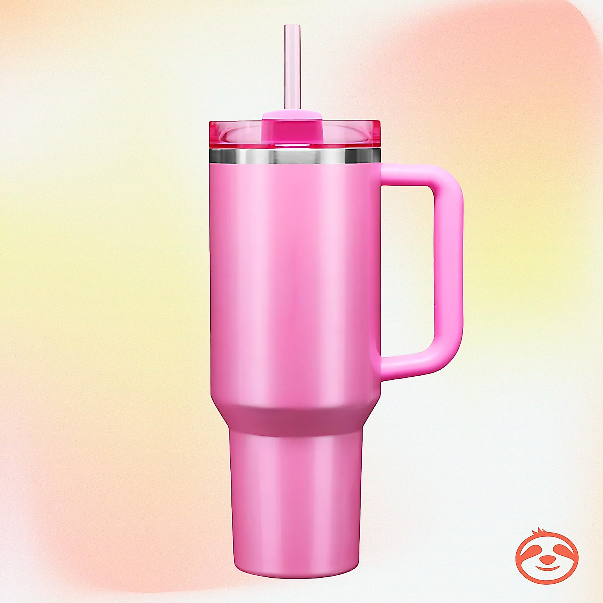 40 oz Tumbler with Handle and Straw | Insulated Cup Reusable Water Bottle Stainless Steel | Cupholder Friendly Travel Mug | Double Insulated Pink Water Bottle Tumbler | 40 oz Pink Tumbler