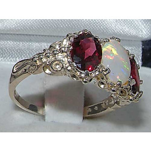 LetsBuyGold 925 Sterling Silver Natural Opal and Garnet Womens Promise Ring - Size 6.5