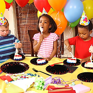 96Pcs Black and Red Party Supplies Red Dot on Black Party Plates and Napkins Disposable 350GSM Black and Red Birthday Tableware Set for Birthday Baby Shower Wedding Decorations, Serves 24