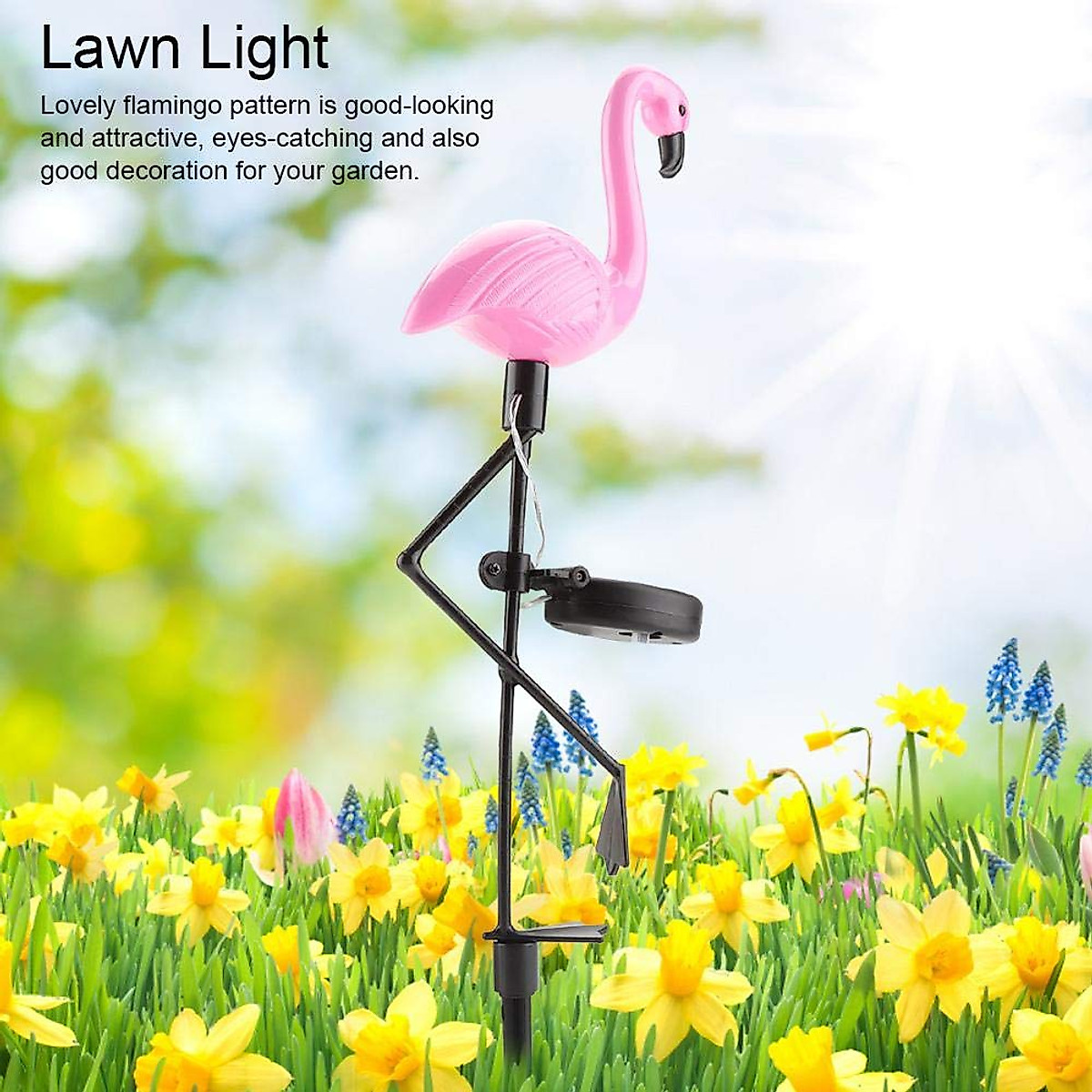 Yosoo- Solar Flamingo Garden Light, 2 Pack Pink Flamingo Solar Powered Outdoor LED Lawn Light Decorative Stake Lamp Pink Flamingo Yard Ornament Stakes for Garden Yard Pathway