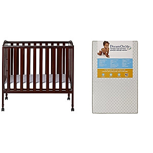 Dream On Me 3 in 1 Portable Folding Stationary Side Crib with Dream On Me 3 Portable Crib Mattress, White