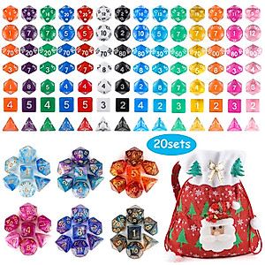 DND Dice Set 140 Pieces Polyhedron Dice 20 Colors Great for Dungeons and Dragons DND RPG MTG Table Games D4 D6 D8 D10 D% D12 D20 with a Big Santa Claus Bag