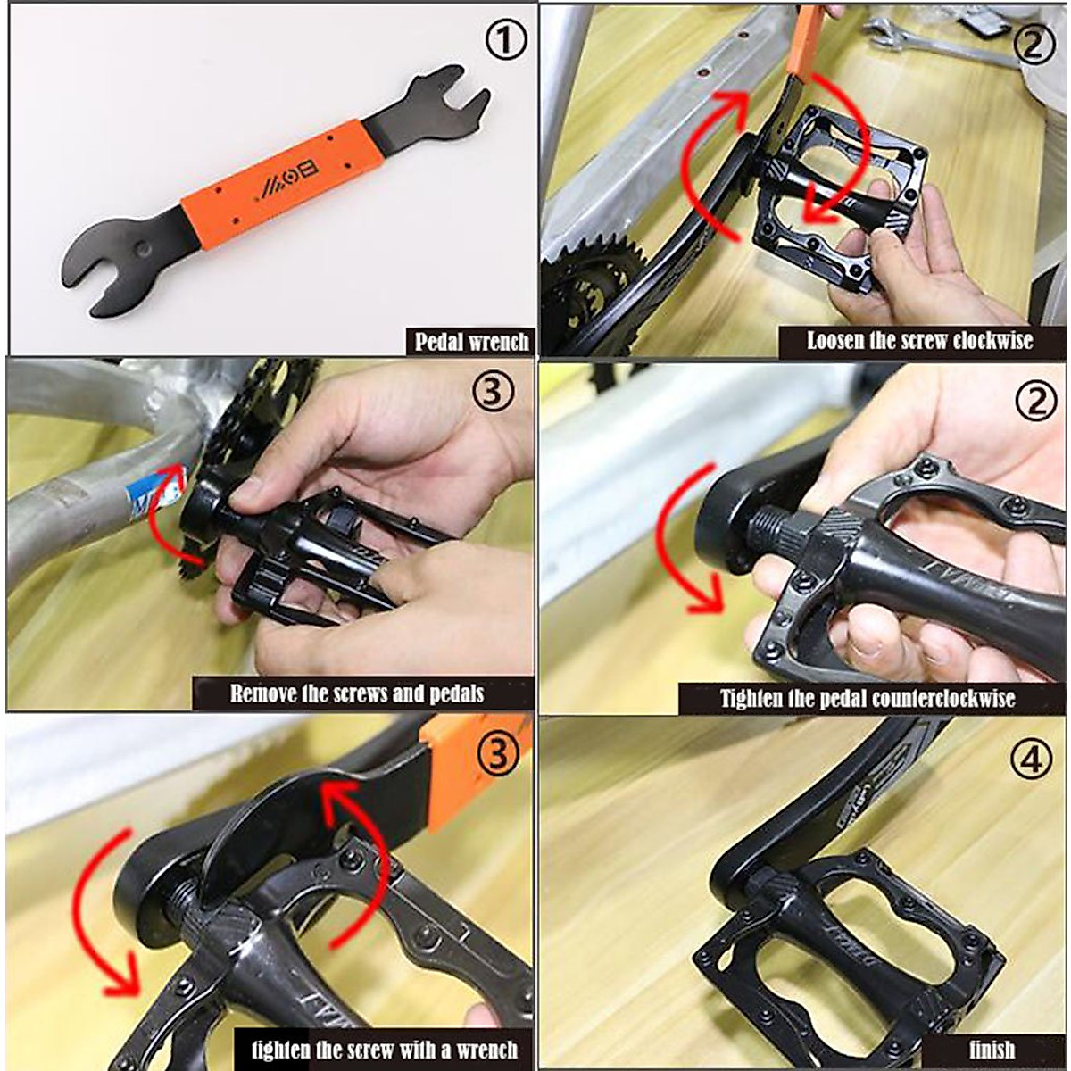 Bike Pedal Wrench Bicycle Spanner 15, 16, 17 mm Repair Removal Tool for Biking Cycling Mountain Bike MTB BMX