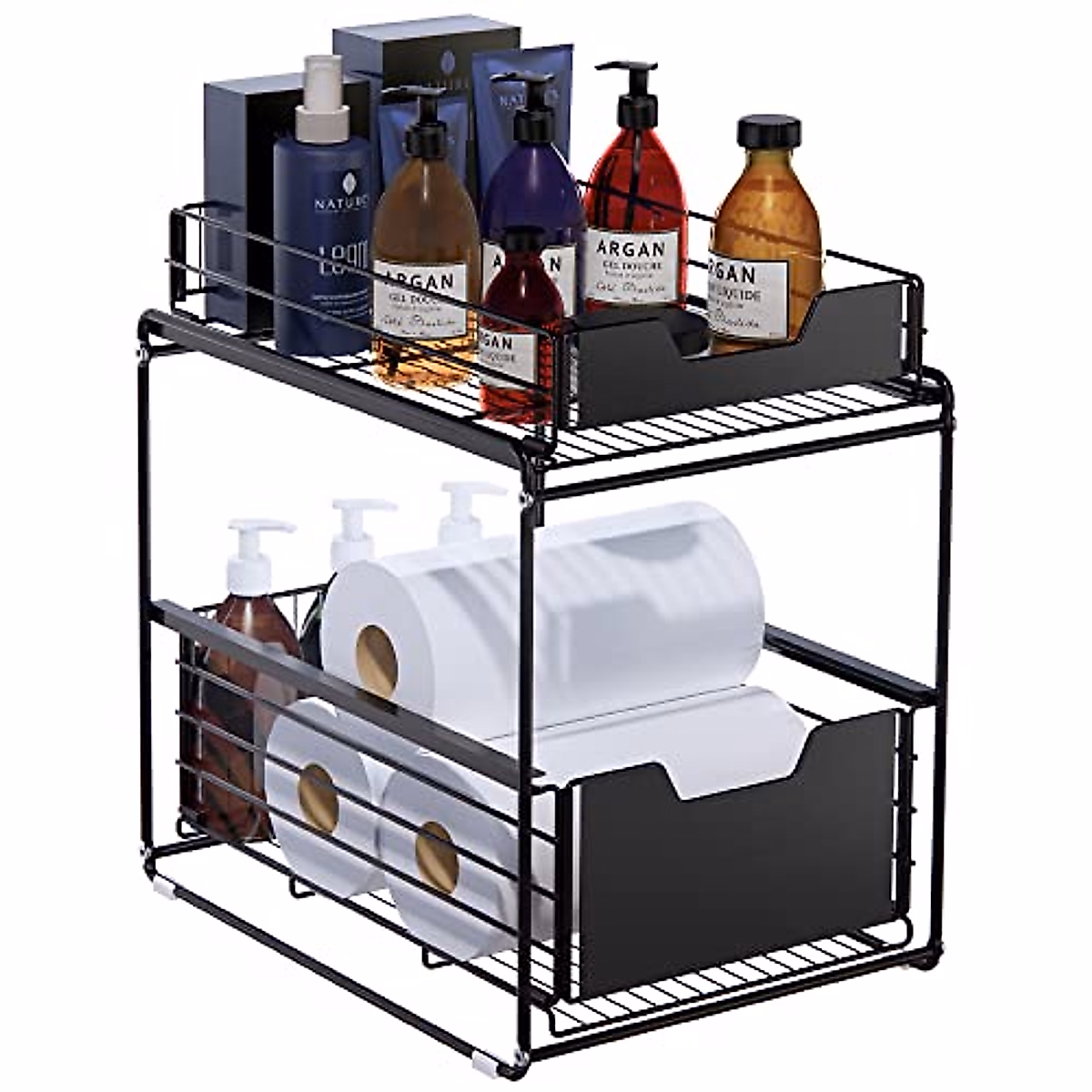 DOLALIKE Pull Out Under Sink Cabinets Organizer, Stackable 2 Tire Sliding Countertop Organizer, Under Sink Storage Drawer Shelf for Kitchen (Black)