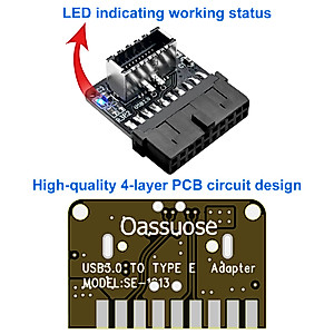 Mainboard Internal USB 3.0 (3.1 Gen 2) 19PIN Header to Type-E Key-A 20 Pin USB 3.1 Front Panel Socket Adapter for Type C Panel Mount Header