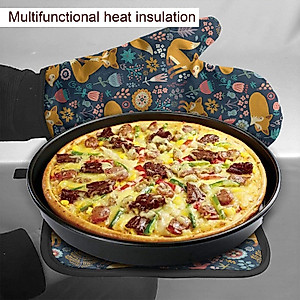 Cute Fox Oven Mitts and Pot Holders Sets,Heat Resistant Non Slip Kitchen Gloves Hot Pads with Inner Cotton Layer for Cooking BBQ Baking Grilling