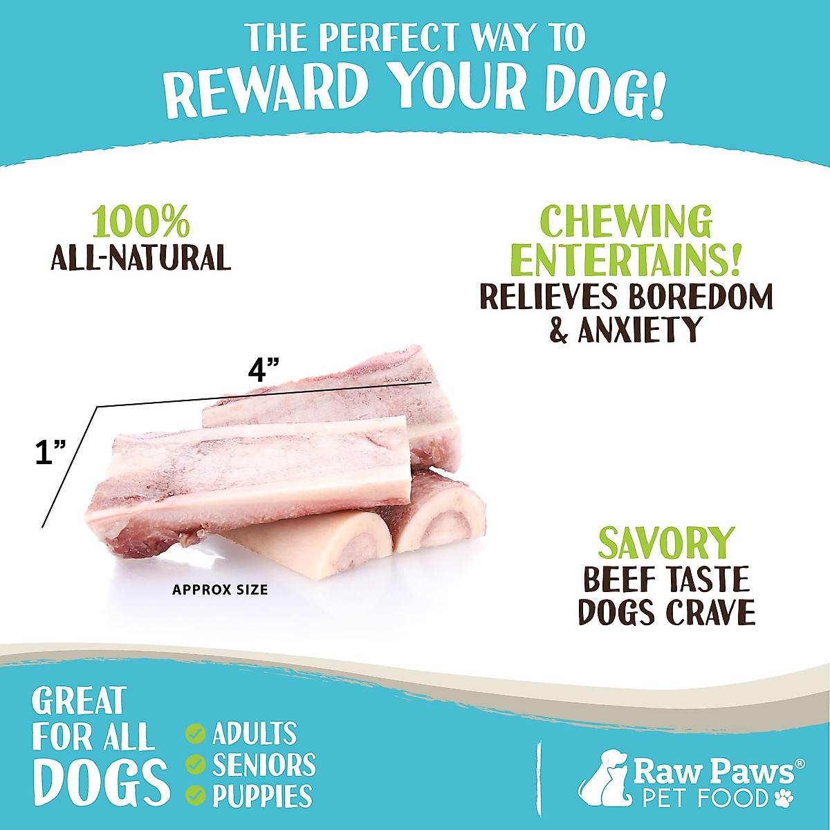 Raw Paws Beef Marrow Bones for Dogs - Split, 4 inch, 24-ct - Made in USA Raw Frozen Bones for Dogs - Raw Meaty Dog Bones for Medium to Large Dogs - Frozen Dog Bones - Split Beef Marrow Bones Dogs Raw