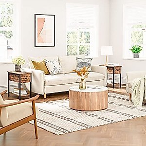 HOOBRO Side Table, 2-Tier Nightstand with Drawer, Narrow End Table for Small Spaces, Stable and Sturdy Construction, Wood Look Accent Furniture with Metal Frame, Rustic Brown and Black BF04BZ01