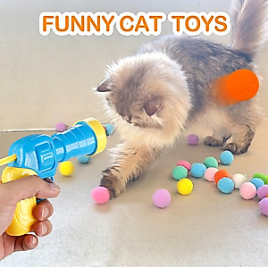 31Pcs Cat Ball Toy Launcher Gun, Cat Balls Fetch Toy, 30Pcs Plush Fuzzy Balls Launcher Cat Toy for Cats with 1 Gun, Funny Interactive Cat Toys for Bored Indoor Adult Cats, Cute Kitten Kitty Toys