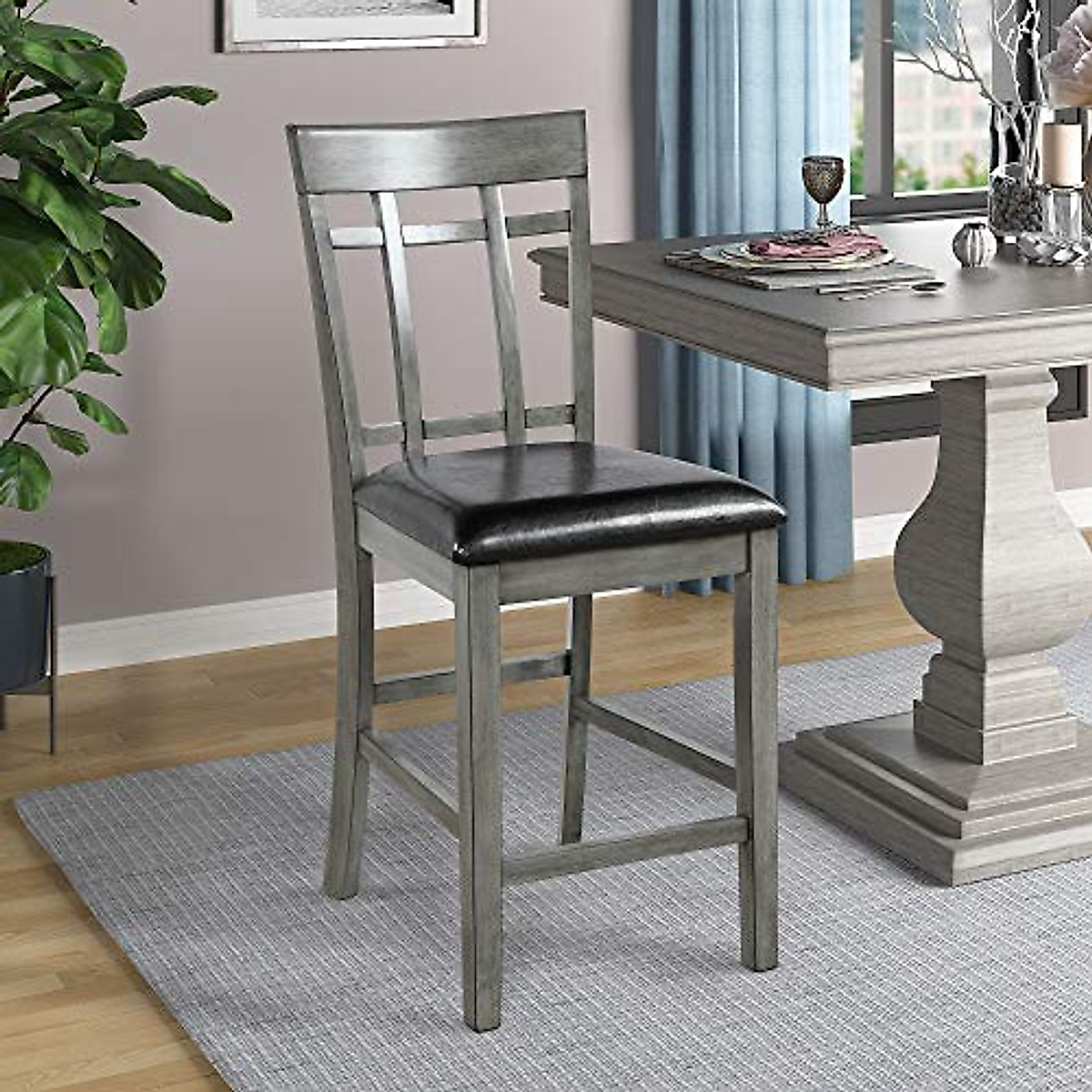 Merax 5-Piece Wooden Dining Set, Counter Height Dining Table Set with 4 Chairs and Footrest, Dining Table and Chair Set for Dining Room, Pub and Bistro, Antique Graywash
