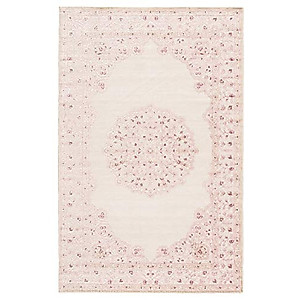 Jaipur Living Fables Collection 5' x 7'6" Small Area Rug with Medallion Design and Scrolling Border, Soft Power-Loomed Bohemian Rug for Bedrooms and Living Rooms, Pink/White