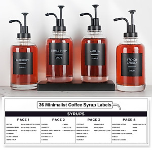 GYOSUGANG 4PCS Coffee Syrup Dispenser, Glass Syrup Dispenser for Coffee Bar w. Labels and Pump, 16.9 oz 500ml Syrup Pump Dispenser, Coffee Bar Accessories Simple Syrup Bottle w. Pump, Ideal Gift