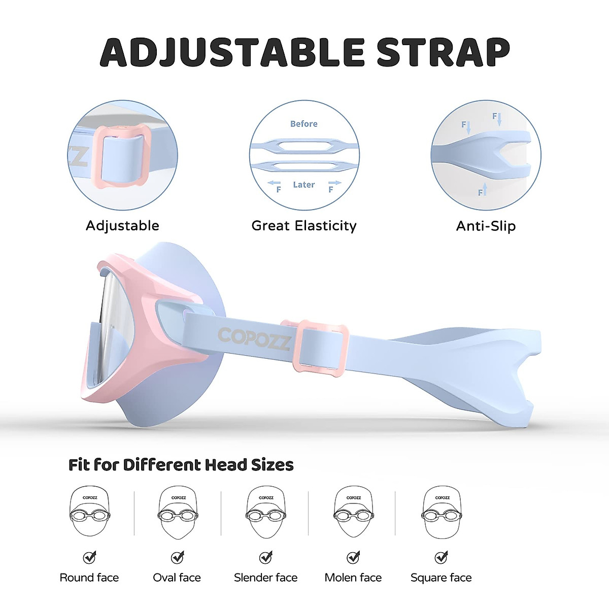 COPOZZ Swimming Goggles for Kids 6-14, Wide View Youth Swim Goggles No Leaks AntiFog Crystal Clear Water Pool Swim