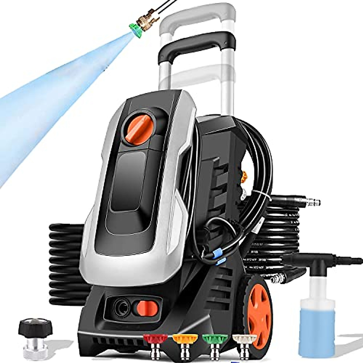 mrliance Electric Pressure Washer 1600W 1.9GPM High Pressure Power Washer Car Washer with Hose Reel, 4 Adjustable Nozzles, Soap Bottle (Sliver)