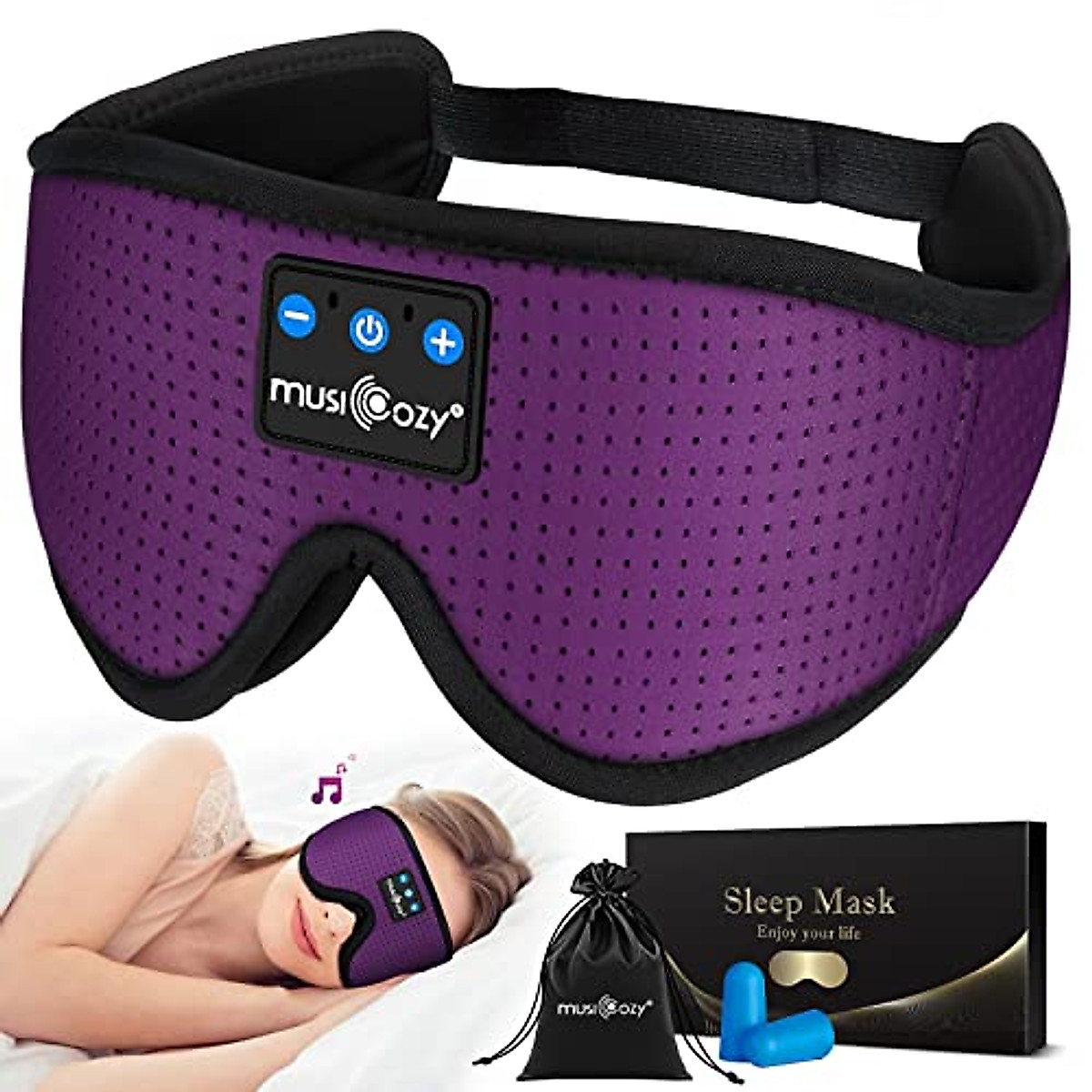 MUSICOZY Sleep Headphones Bluetooth 5.2 Headband Sleeping Headphones Sleep Mask, Wireless Music Eye Mask Sleep Earbuds for Side Sleeper Men Women Cool Tech Gadget Unique Gift Office Travel, Pack of 2