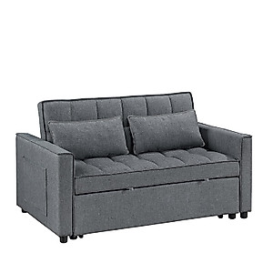 Modern Loveseat Sleeper Sofa, Fabric Upholstered Sofa Bed- 2 in 1 Pull Out Couch Bed for Living Room, Bedroom, Apartment, Office, Sofa Sleeper with Pull Out Bed, Grey