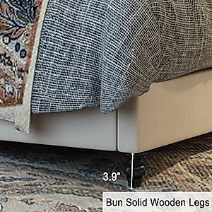 Jocisland King Size Upholstered Bed Frame and Headboard Sleigh PlatformTufted Bed/Cream