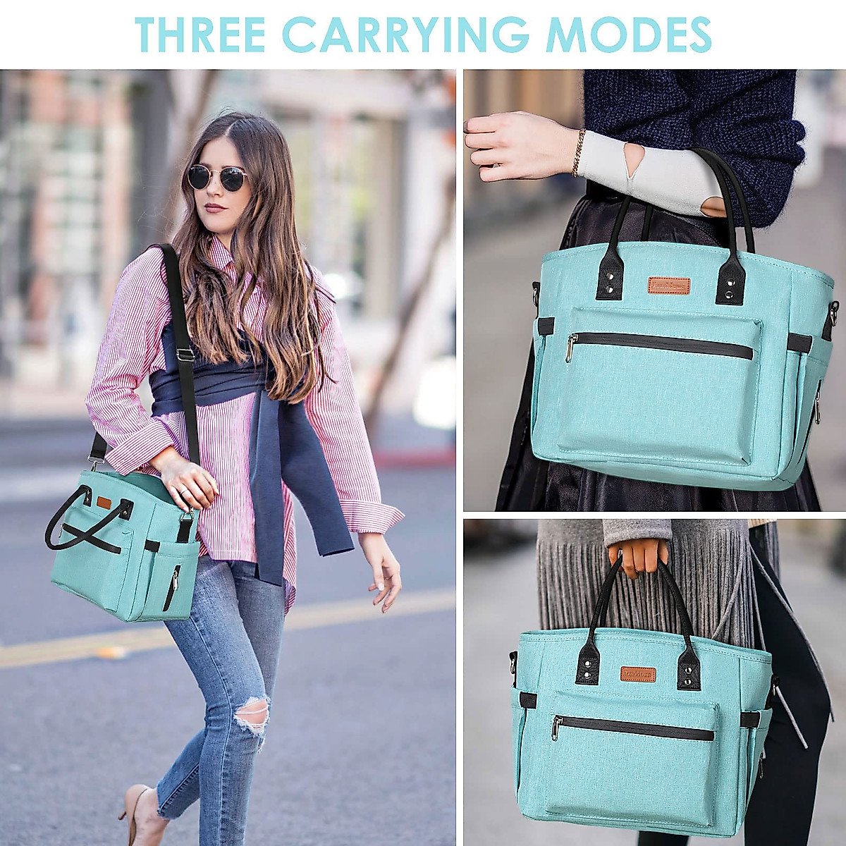 Insulated Lunch Bag for Women Men,Adult Lunch Box for Women with Adjustable Shoulder Strap,Portable Large Lunch Tote Bag for Office Work School Picnic Beach,Reusable Lunch Cooler Bag for Kids