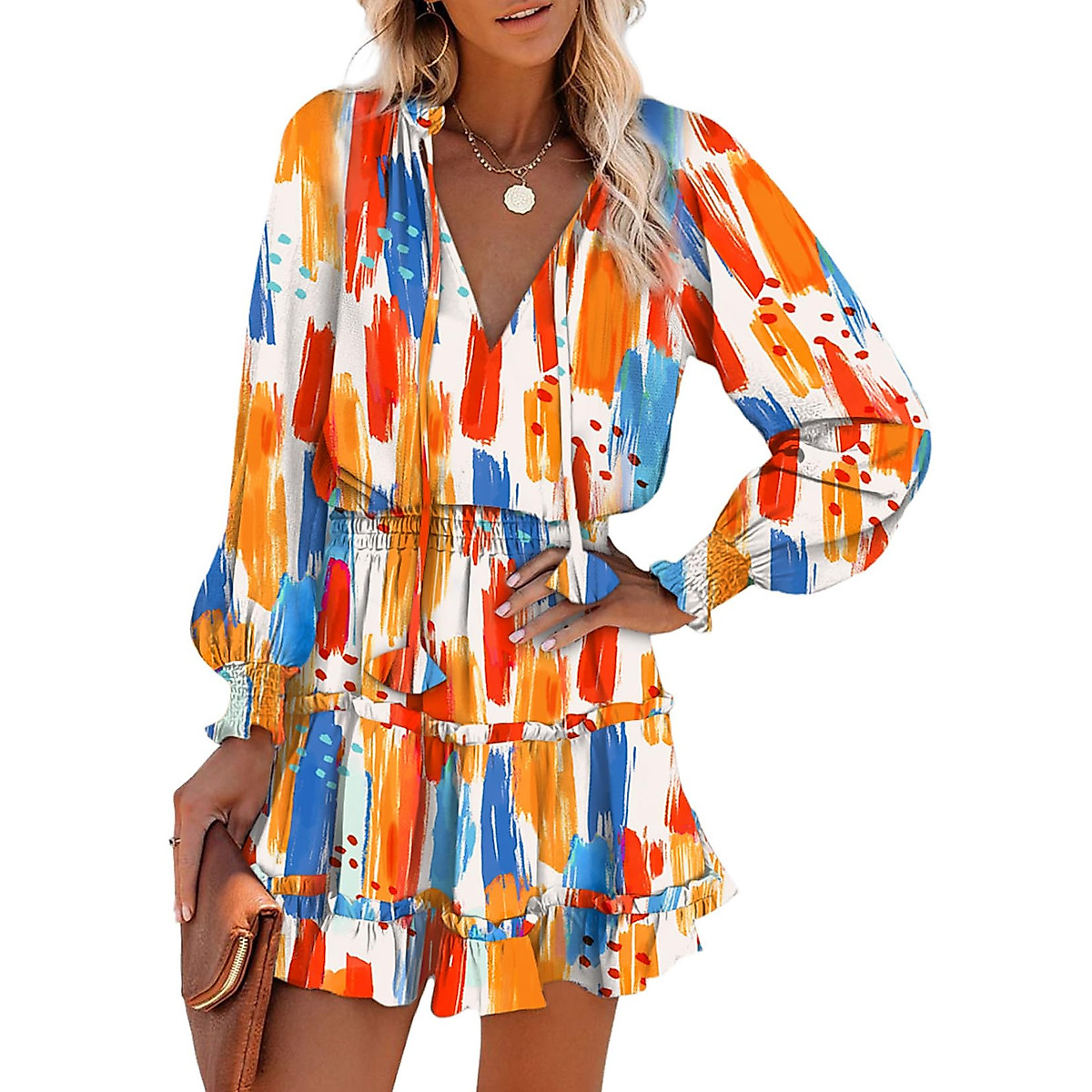 Dokotoo Womens Spring Floral Print Ruffle Tiered Mini Dress