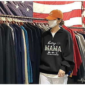 RMCMS Womens Boy Mama Shirt, From Son Up To Son Down, Heart Arrow Print Zip Early Fall Lightweight Sweatshirt Top
