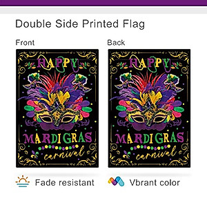 CMEGKE Mardi Gras Masquerade Feather Mask Garden Flag, Happy Mardi Gras Flags, Masquerade Mask Holiday Party Yard Outdoor Decor Vertical Double Sided Burlap Carnival Celebration Classic Holiday Party Farmhouse Yard Home Outside Decor 12.5 x 18 In