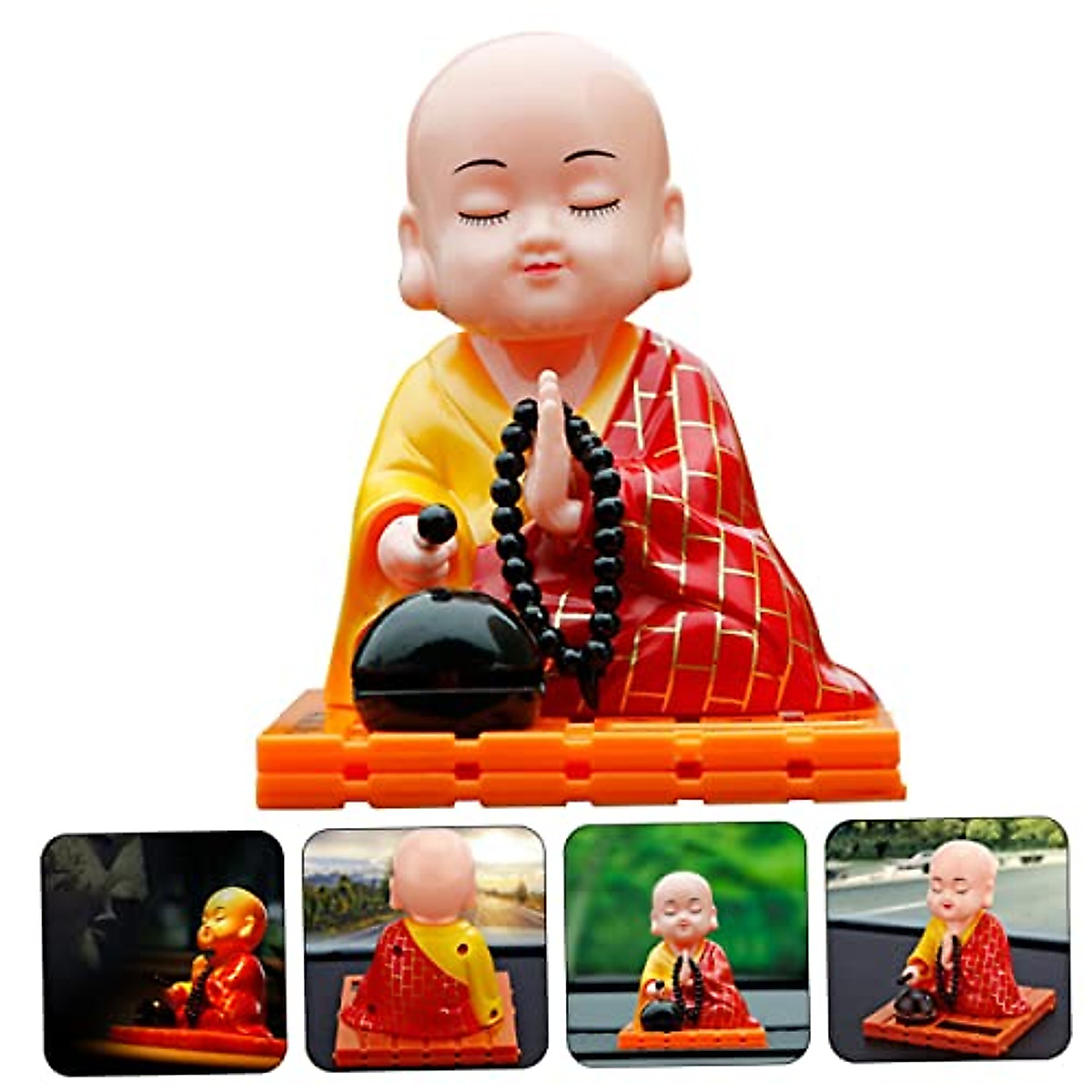 Tofficu 4pcs Head Dashboard Doll Small Funny Monk Energy Figurine Office Toys Shaking Statue Little Ornament Bobblehead Toy Ornaments for Buddha Figure Solar Display Dancing Chinese Home