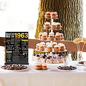 Crenics Black Gold 60th Birthday Decorations for Men Women, 3 Pieces Back in 1963 Birthday Poster with Stands, 1963 60th Birthday Gifts Anniversary Centerpieces Party Supplies