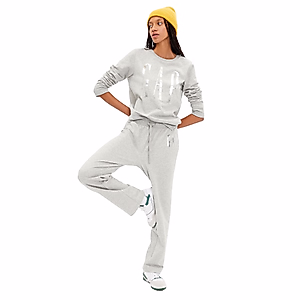 GAP Womens Logo Sweatpants, Lt Heather Grey Shine, Medium US
