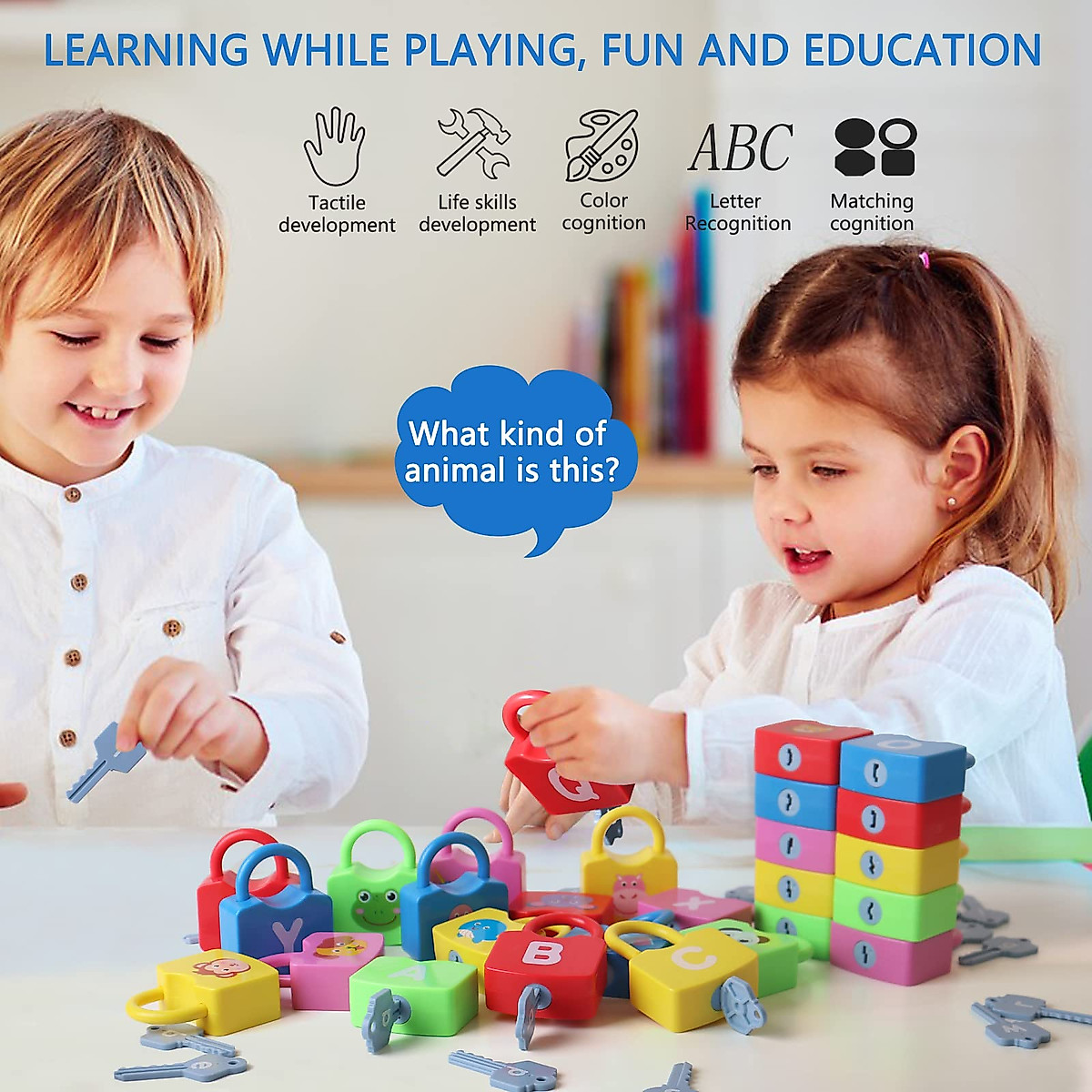 YECEN Color ABC Learning Lock Educational Letter Combination-with 26 Locks, 26 Keys Montessori Preschool Alphabet Learning Game Early Education Toys