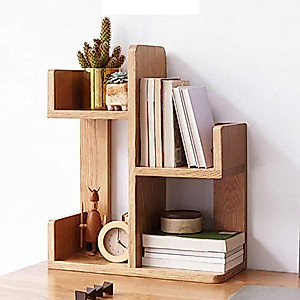 GELTDN Solid Wood Bookshelf Nordic Simple Storage Shelf Desk Bookcase，Simple Small Bookshelf with Wooden Desktop