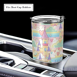 HXshaoye Castle, Princess cartoon Stainless Steel reusable coffee cups with lids with Lid and Straw hot coffee travel mug for café simply flip straw tumbler vaso para cafe termica 20oz