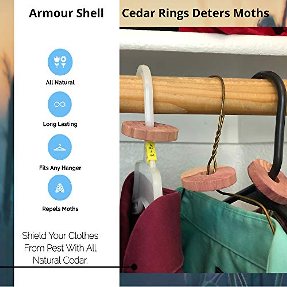 Moth Repellant for Clothes (65 Pack) - Cedar Hangers, Rings, Balls, Sachets and Dried Lavender Flower Sachets. Premium Quality USA Wood for Closet/Drawers, Protect Clothing with Home Fragrance to Love