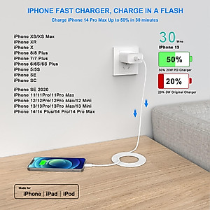 CREHAO iPhone Fast Charger, [MFi Certified] 20W PD USB C Wall Charger Block Plug with 10FT Extra Long Type C to Lightning Fast Charging Data Sync Cable Compatible for iPhone 14 13 12 11 XS XR X 8 iPad
