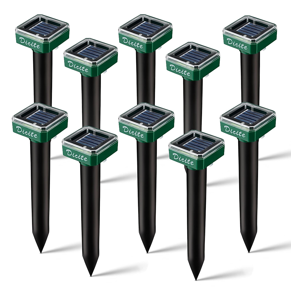 Solar Mole Repellent, 10 Pack Ultrasonic Mole Repellent Solar Powered, Waterproof Vole Gopher Repellent for Garden & Yard (Green)