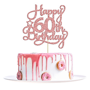 1 Pack Happy 60th Birthday Cake Topper Rose Gold Glitter 60 & Fabulous Cheers to 60 Years Old 60th Birthday Cake Pick for Celebrating 60th Birthday Anniversary Party Cake Decorations Supplies