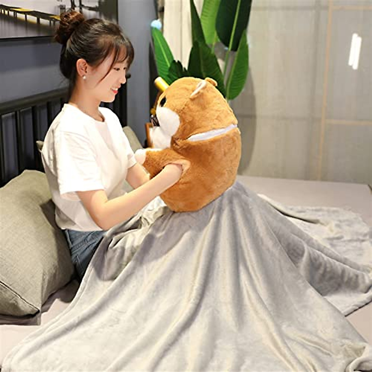 GaYouny Cute Hamster Plush Toy 3 in 1 Multifunction Hamster Hand Warm with Blanket Toy Hamster Pillow Kids Toys Birthday Gift for Child (Color : Blue, Height : Toy with Blanket)